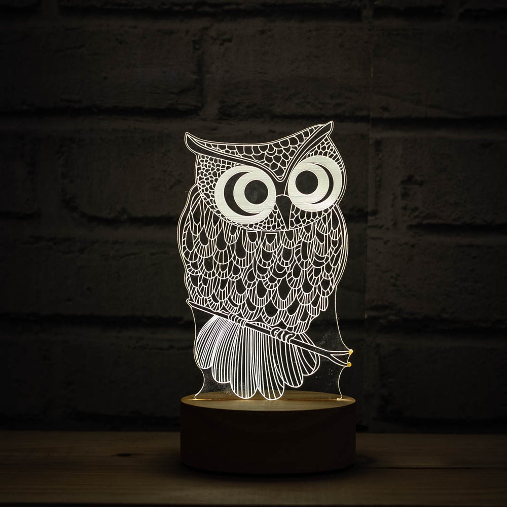 3d illusion owl led lamp | Luminology Studio, Based in England